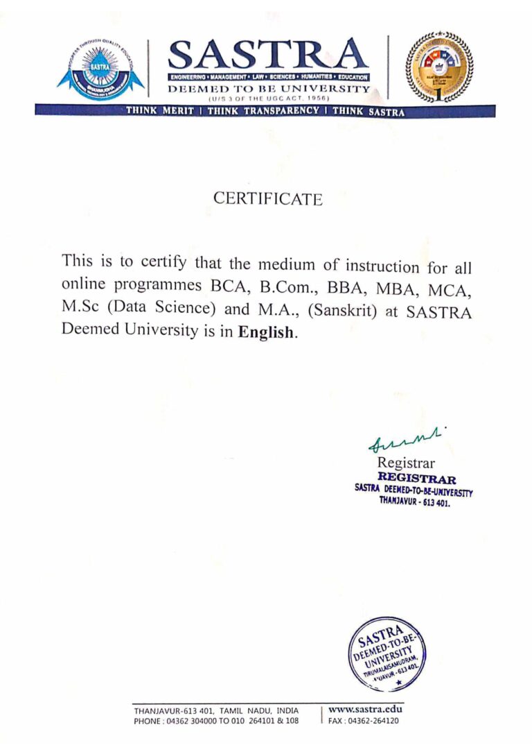 Medium of Instruction Certificate – Sastra Online